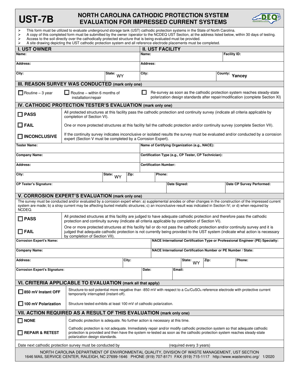 Form UST-7B - Fill Out, Sign Online and Download Fillable PDF, North ...