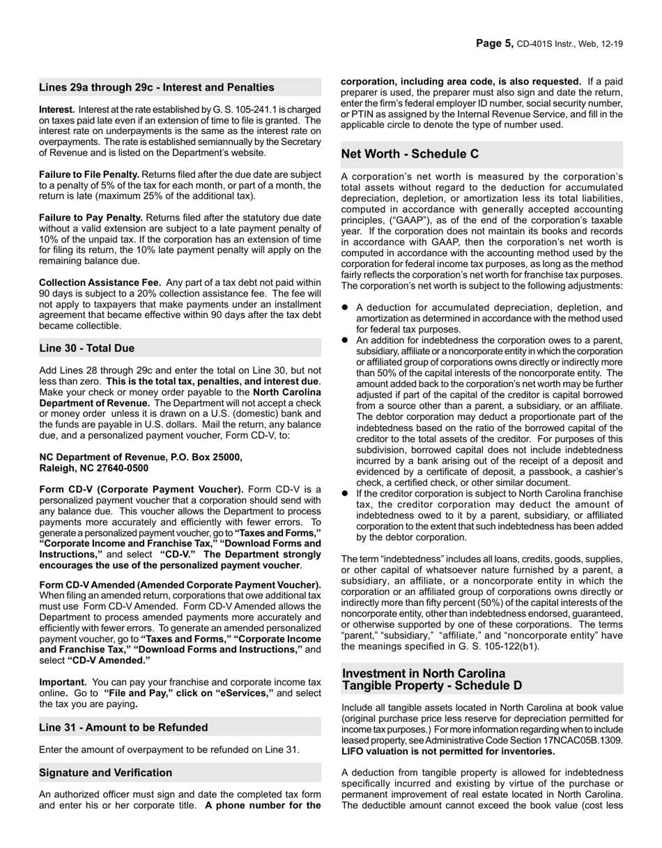 Download Instructions for Form CD-401S S-Corporation Tax Return PDF ...