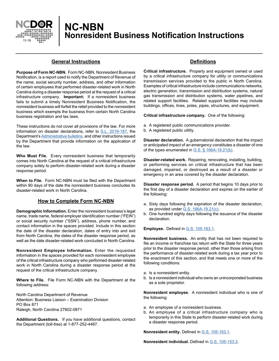 Download Instructions for Form NC-NBN Nonresident Business Notification ...
