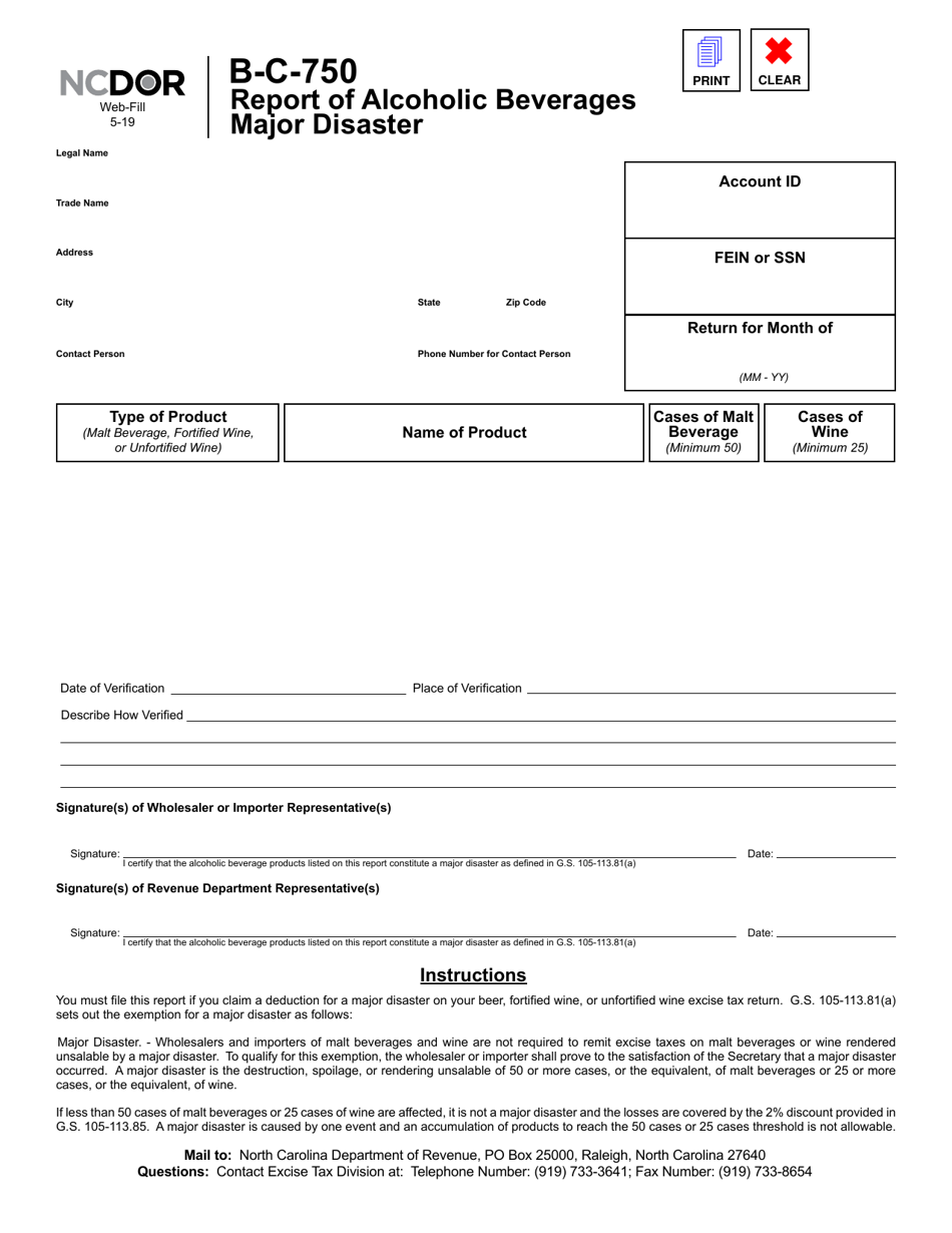 Form B-C-750 - Fill Out, Sign Online and Download Fillable PDF, North ...