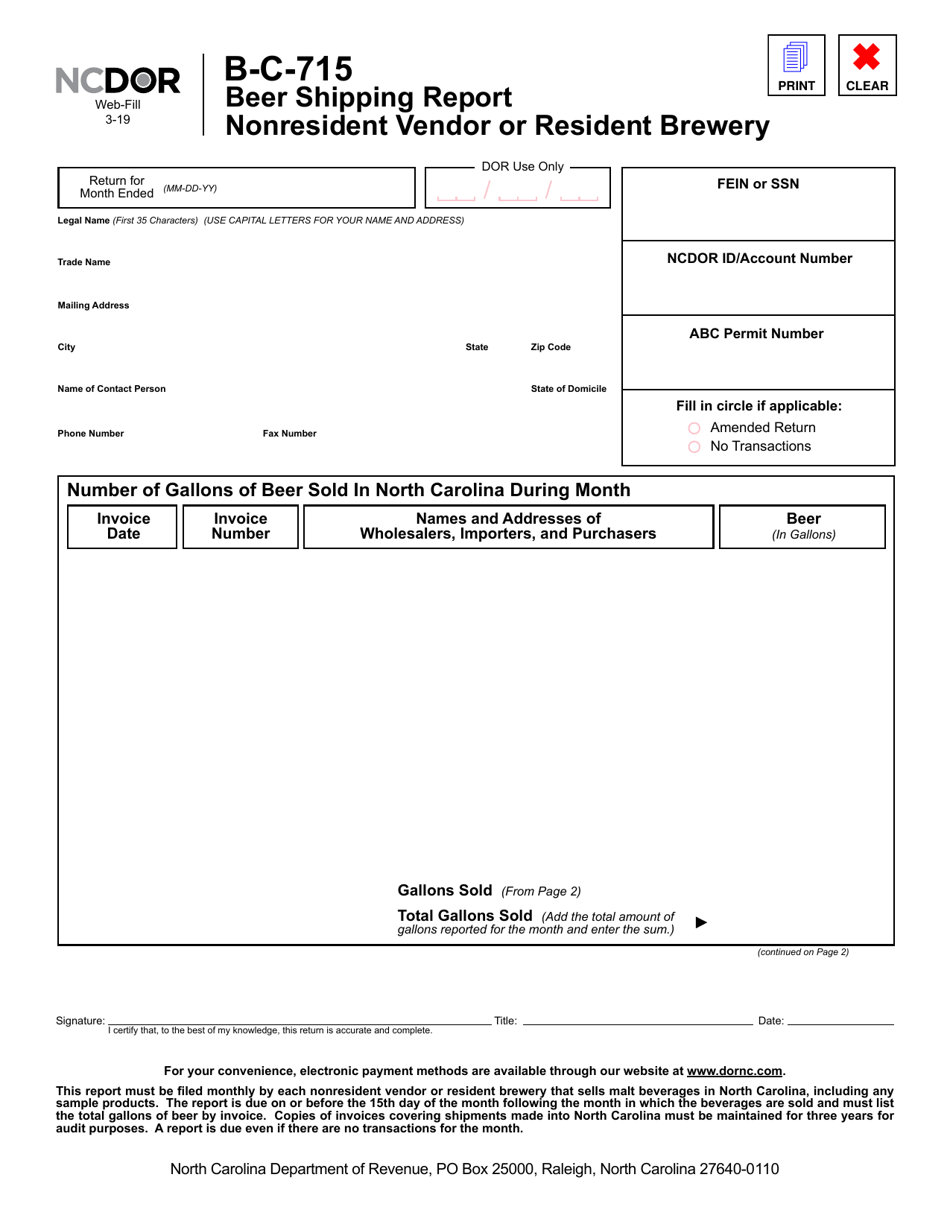 Form B-C-715 - Fill Out, Sign Online and Download Fillable PDF, North ...