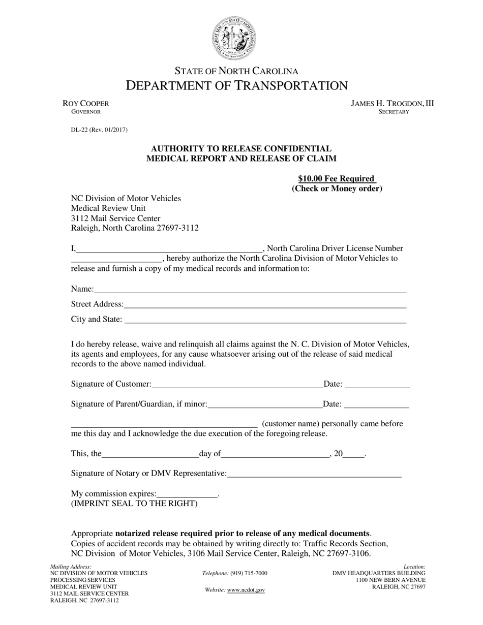 Form DL-22 - Fill Out, Sign Online and Download Printable PDF, North ...