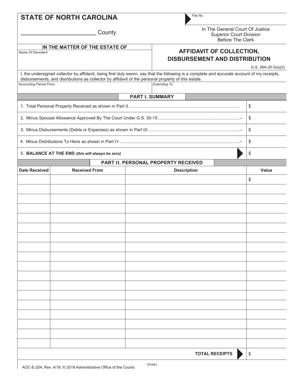 Form AOC-E-204 - Fill Out, Sign Online and Download Fillable PDF, North ...