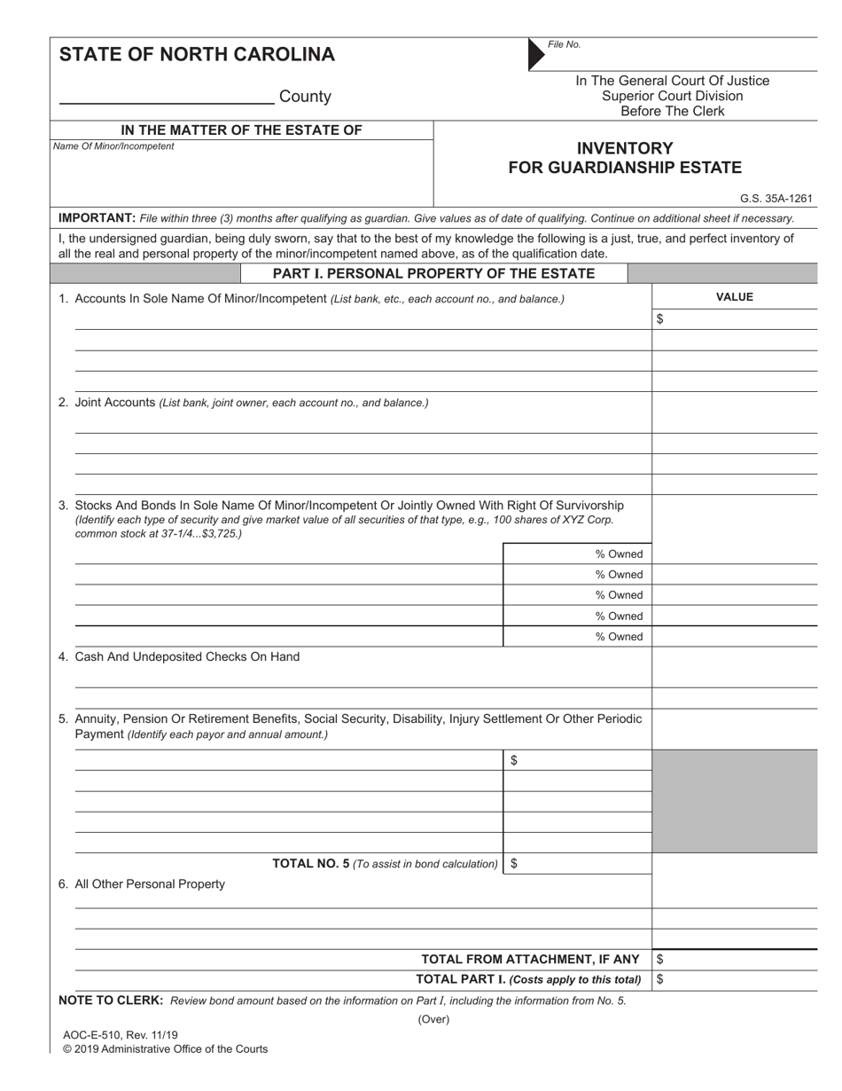 Form AOC-E-510 - Fill Out, Sign Online and Download Fillable PDF, North ...