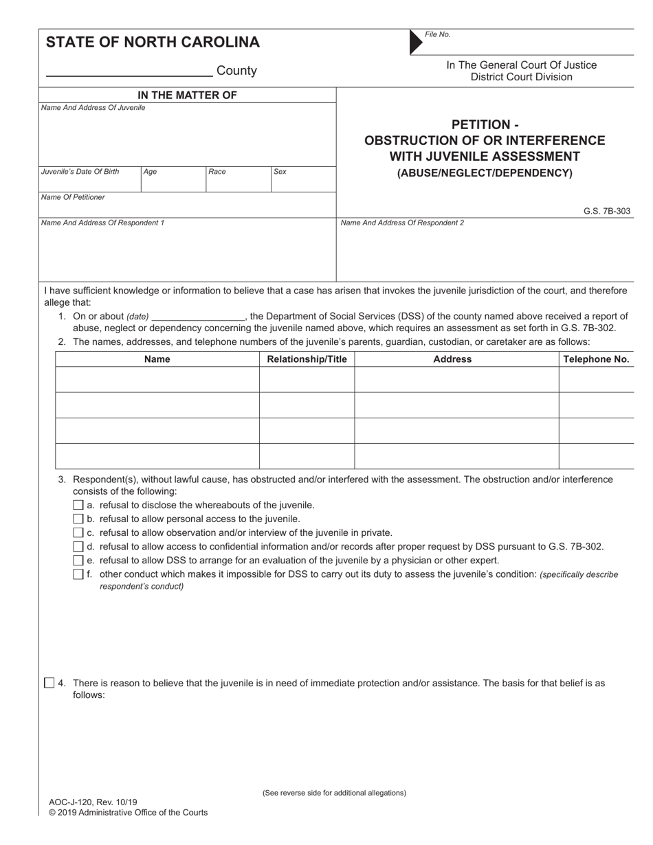 Form AOC-J-120 - Fill Out, Sign Online and Download Fillable PDF, North ...