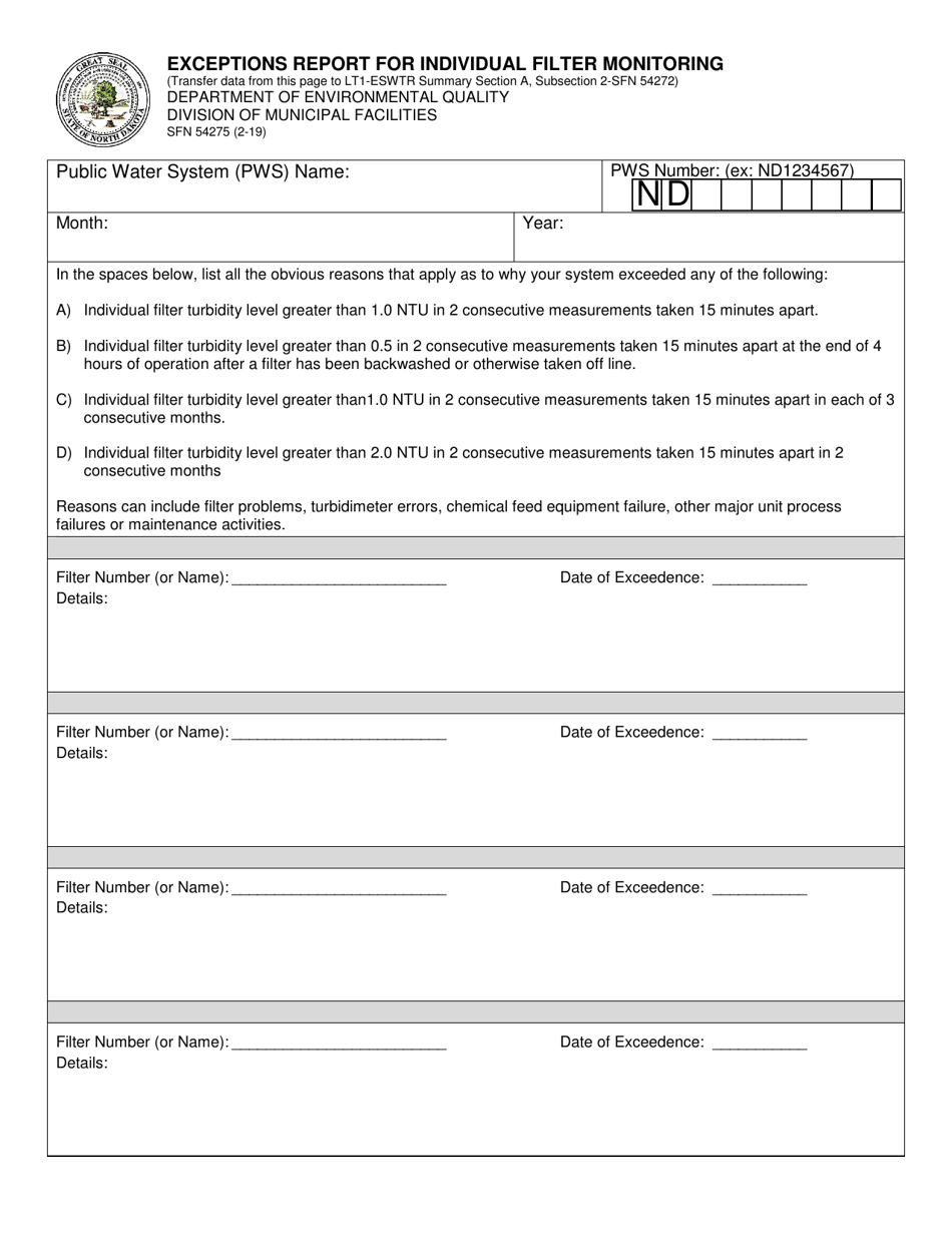 Form SFN54275 - Fill Out, Sign Online and Download Fillable PDF, North ...