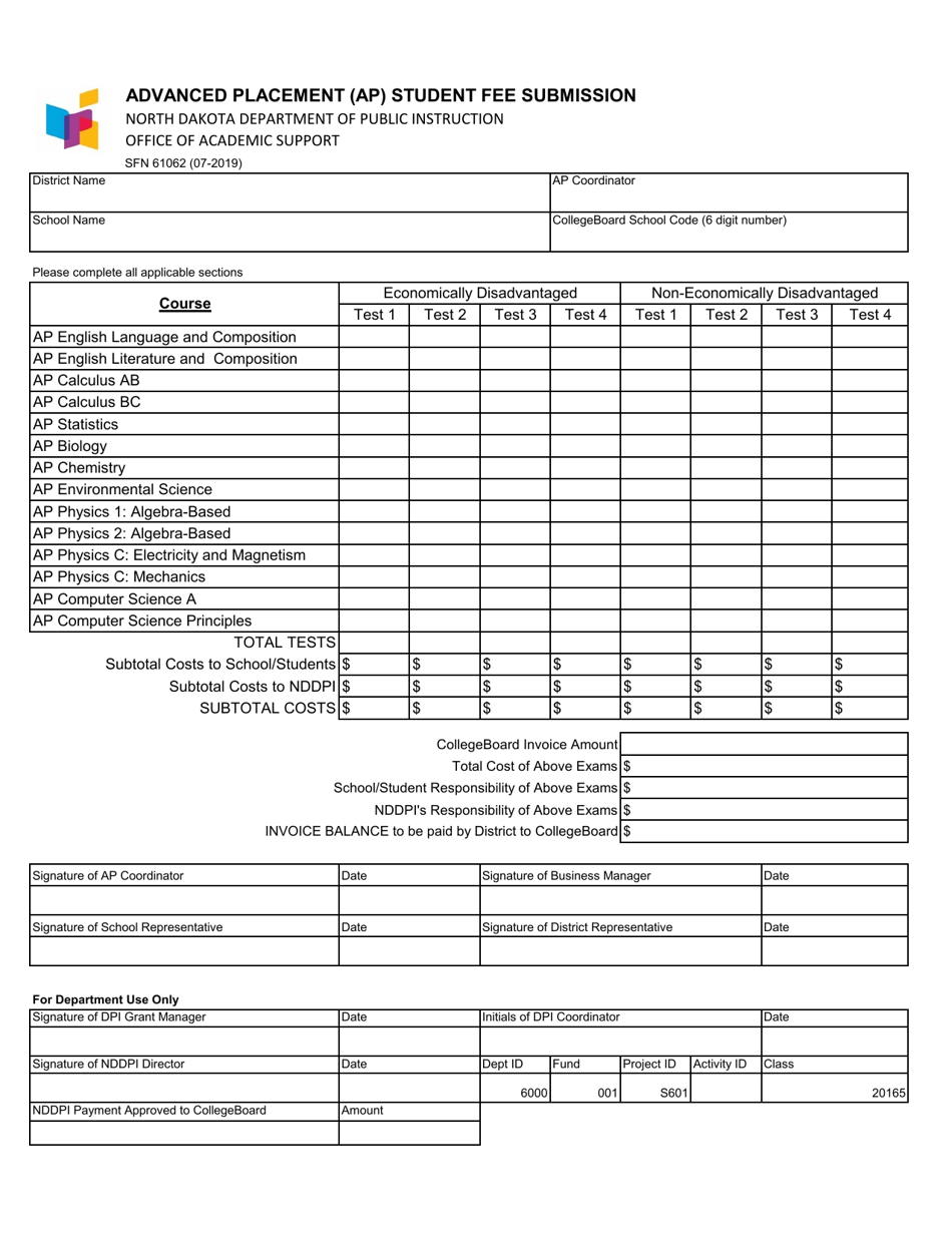 Form SFN61062 Download Fillable PDF or Fill Online Advanced Placement ...