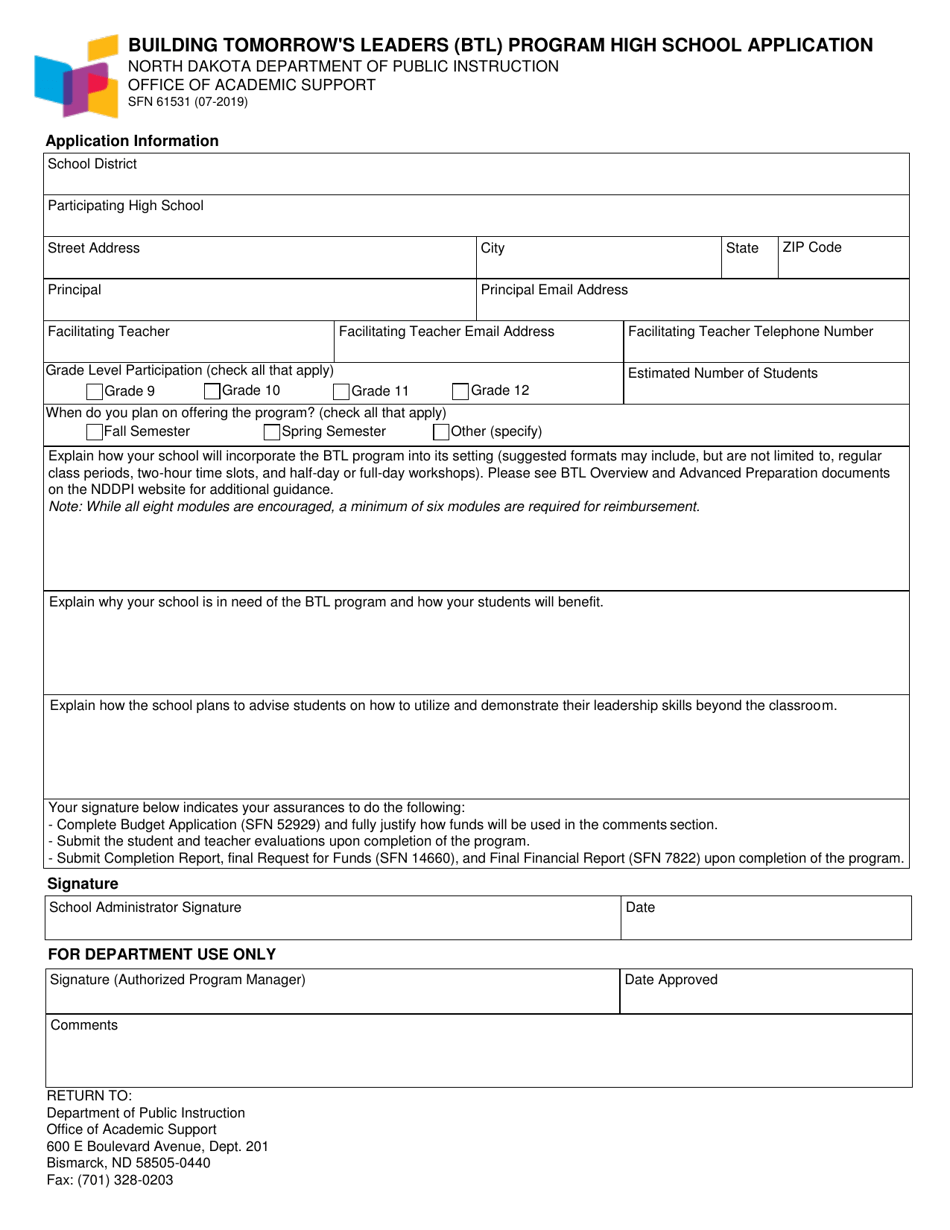 Form SFN61531 Download Fillable PDF or Fill Online Building Tomorrow's ...