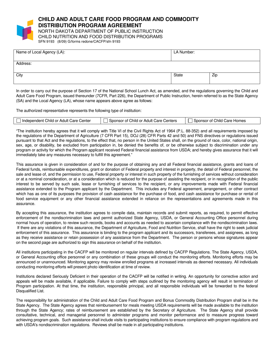 Form SFN9193 - Fill Out, Sign Online and Download Fillable PDF, North ...