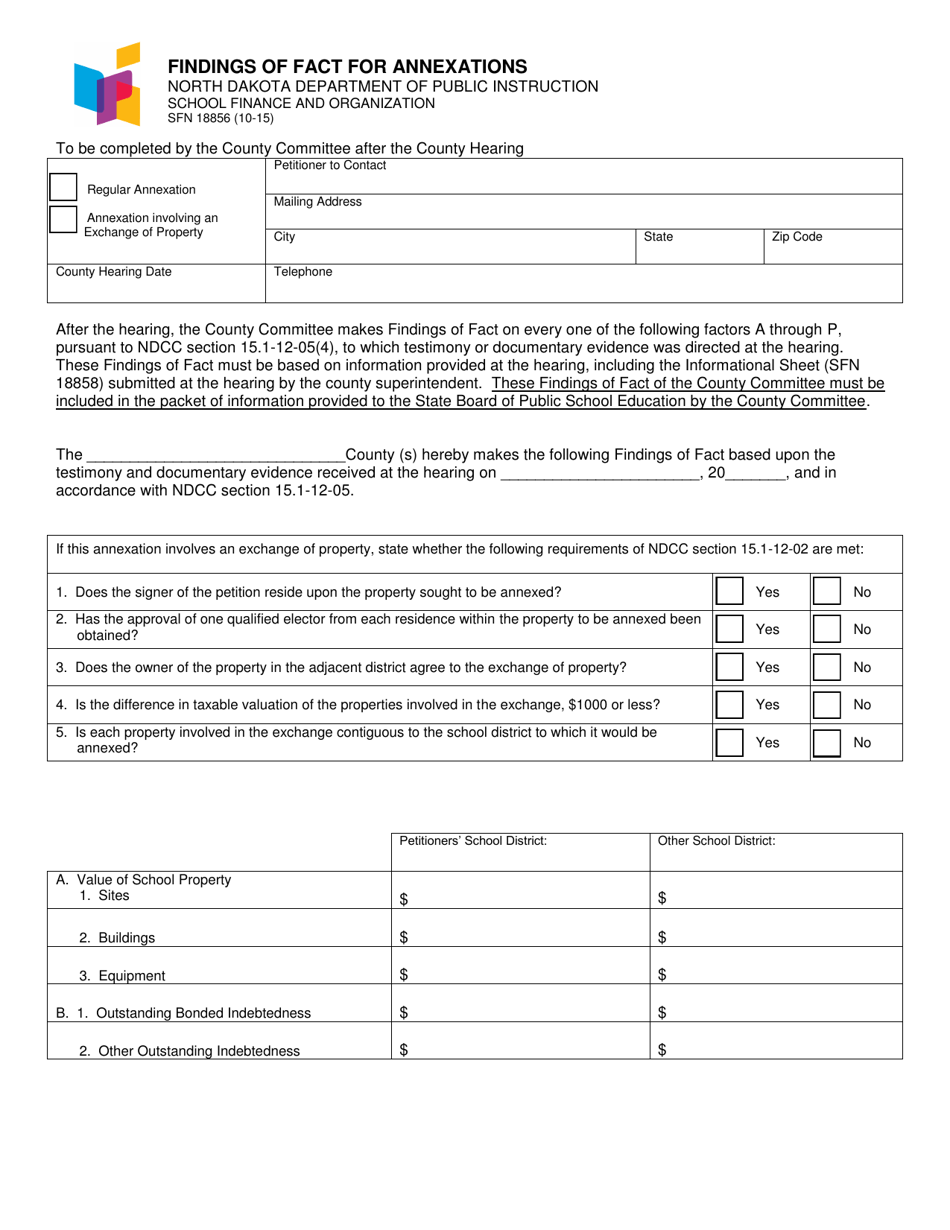 Form SFN18856 - Fill Out, Sign Online and Download Fillable PDF, North ...