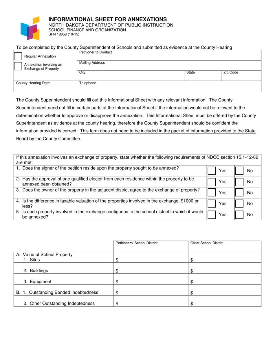 Form SFN18858 - Fill Out, Sign Online and Download Fillable PDF, North ...