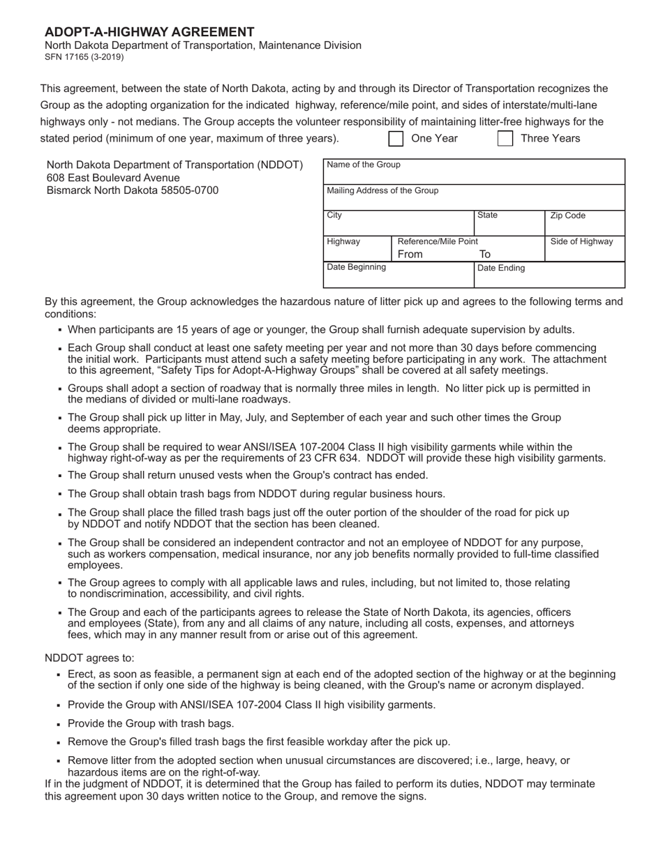 Form SFN17165 Download Fillable PDF or Fill Online Adopt-A-highway ...