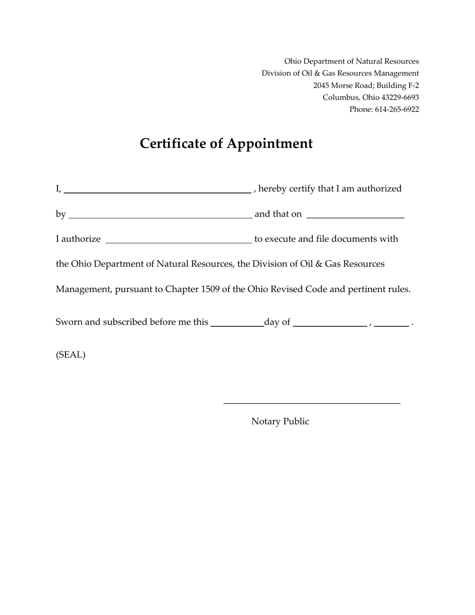 Ohio Certificate of Appointment - Fill Out, Sign Online and Download ...