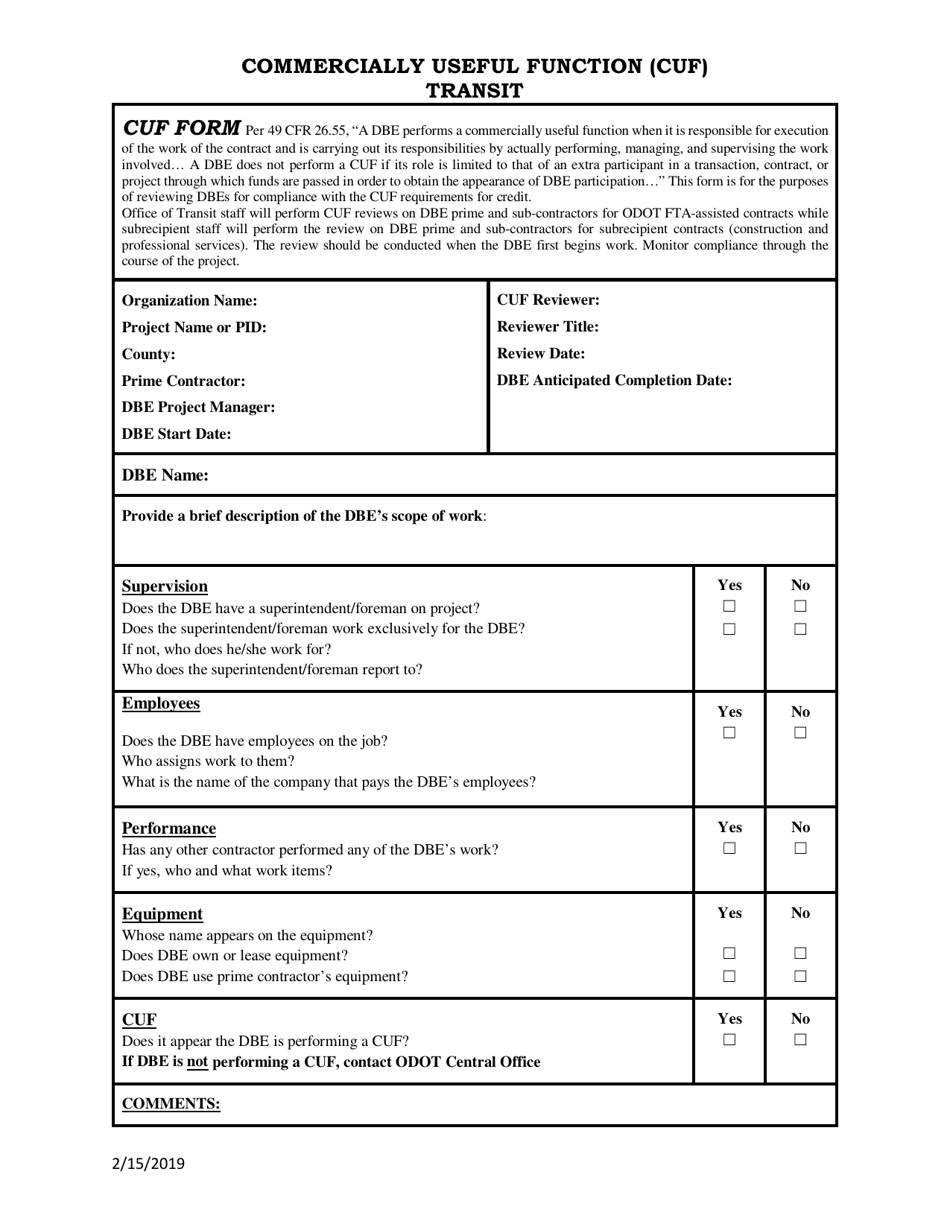 Ohio Commercially Useful Function (Cuf) Transit - Fill Out, Sign Online ...
