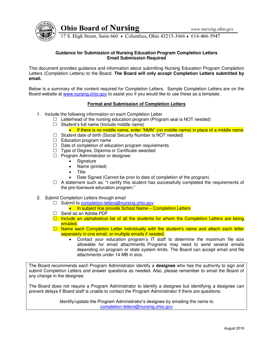 Ohio Guidance for Submission of Nursing Education Program Completion ...
