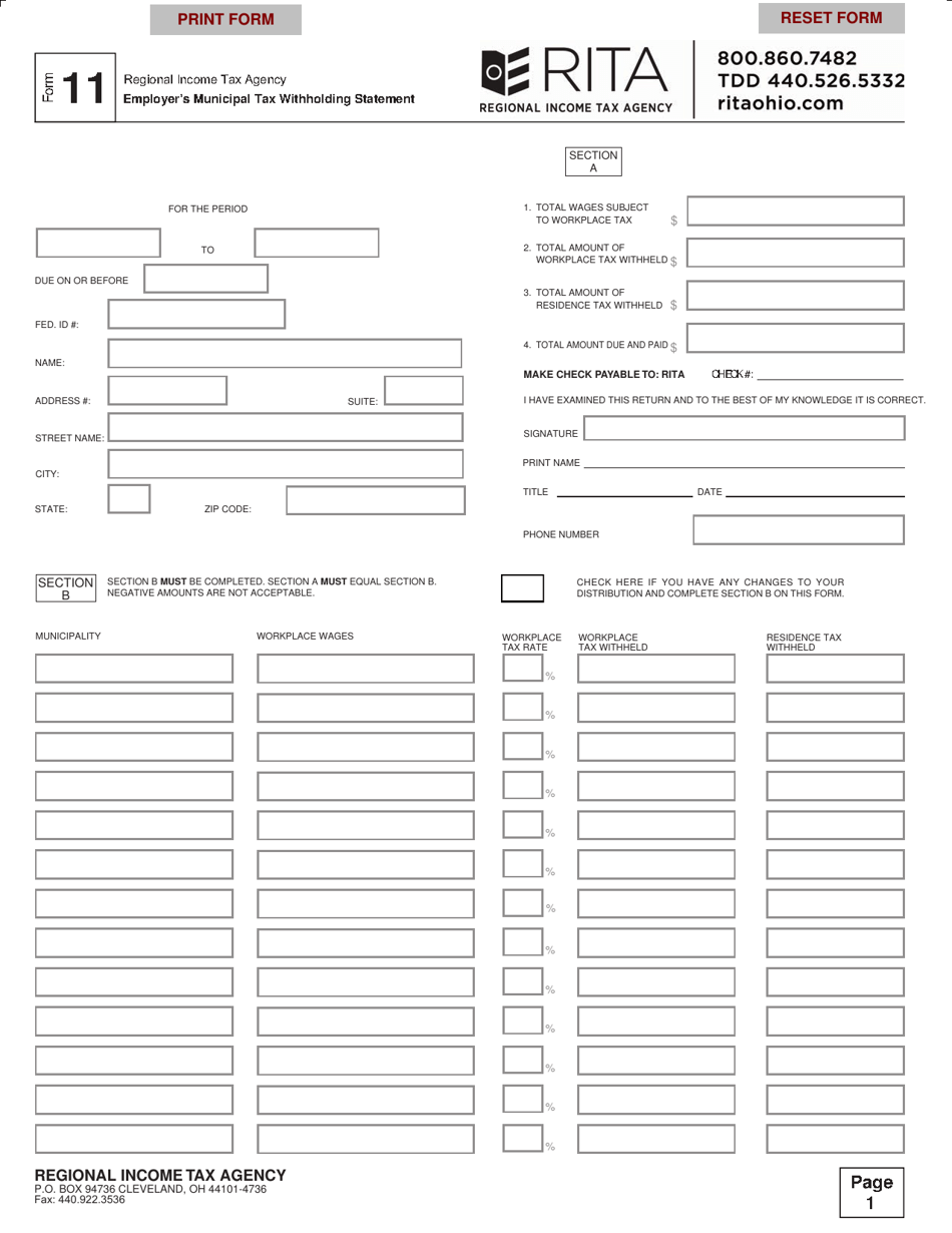 Form 11 - Fill Out, Sign Online and Download Fillable PDF, Ohio ...