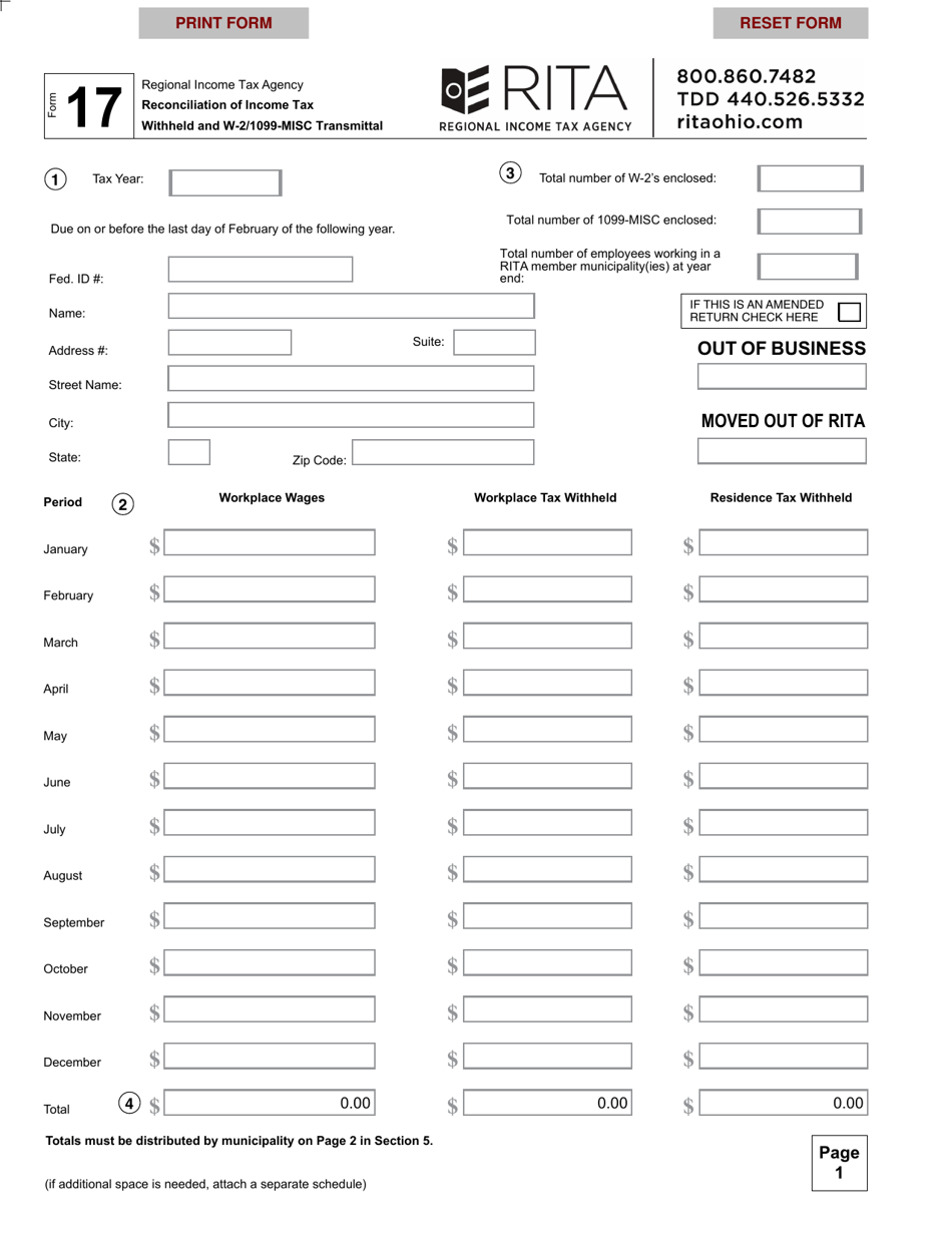 Form 17 - Fill Out, Sign Online and Download Fillable PDF, Ohio ...