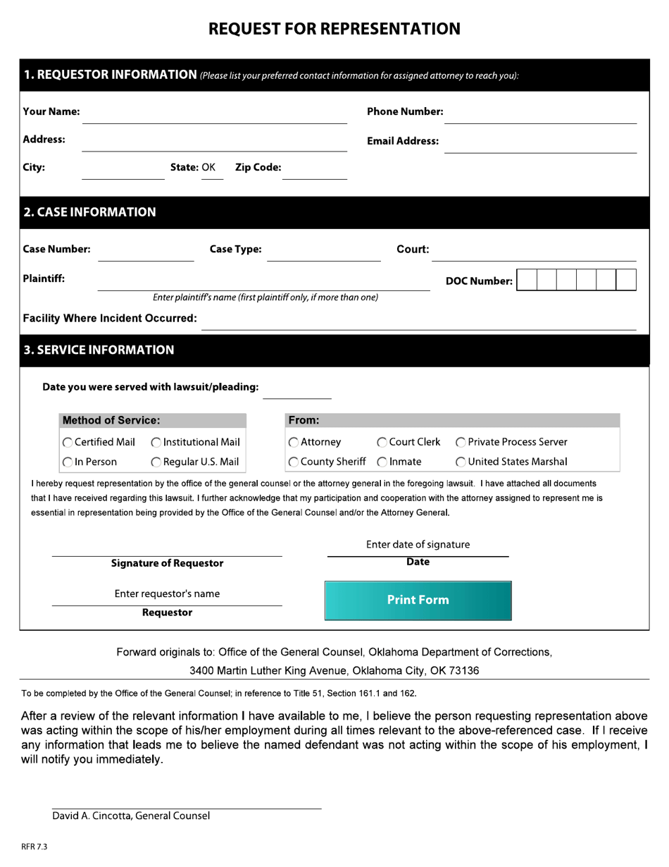 Oklahoma Request for Representation - Fill Out, Sign Online and ...