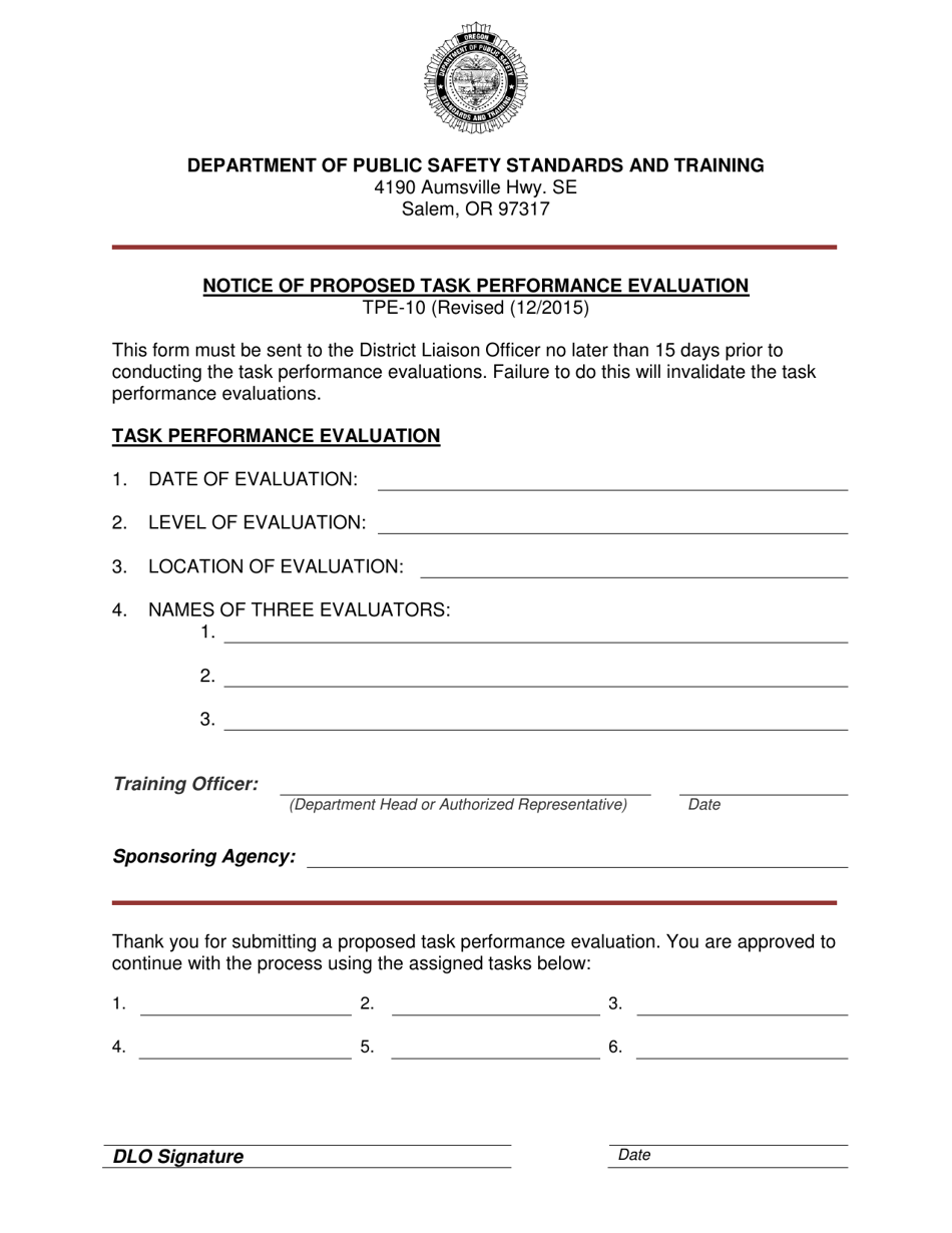 Form TPE-10 - Fill Out, Sign Online and Download Fillable PDF, Oregon ...