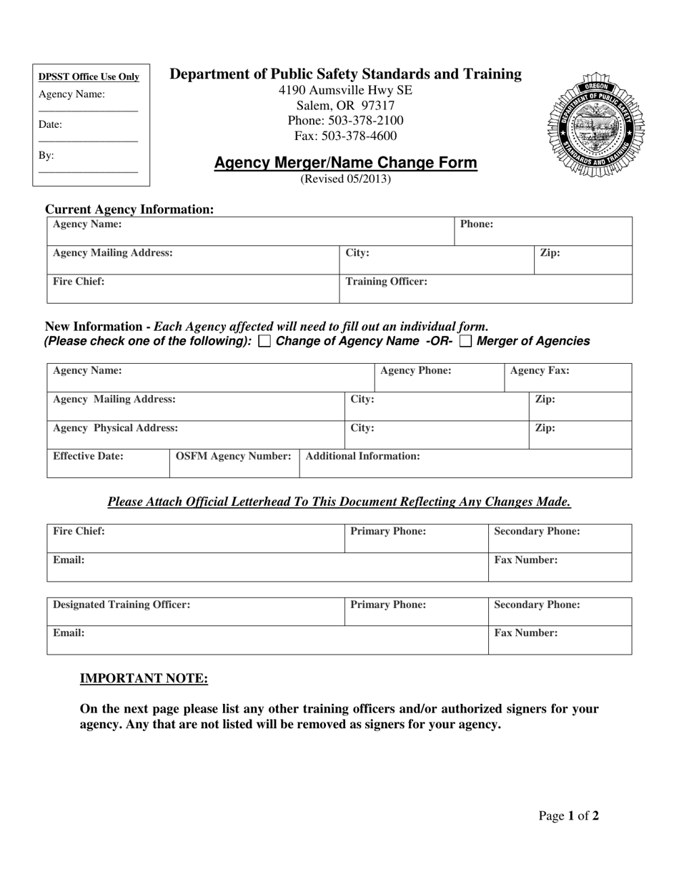 Oregon Agency Merger/Name Change Form - Fill Out, Sign Online and ...