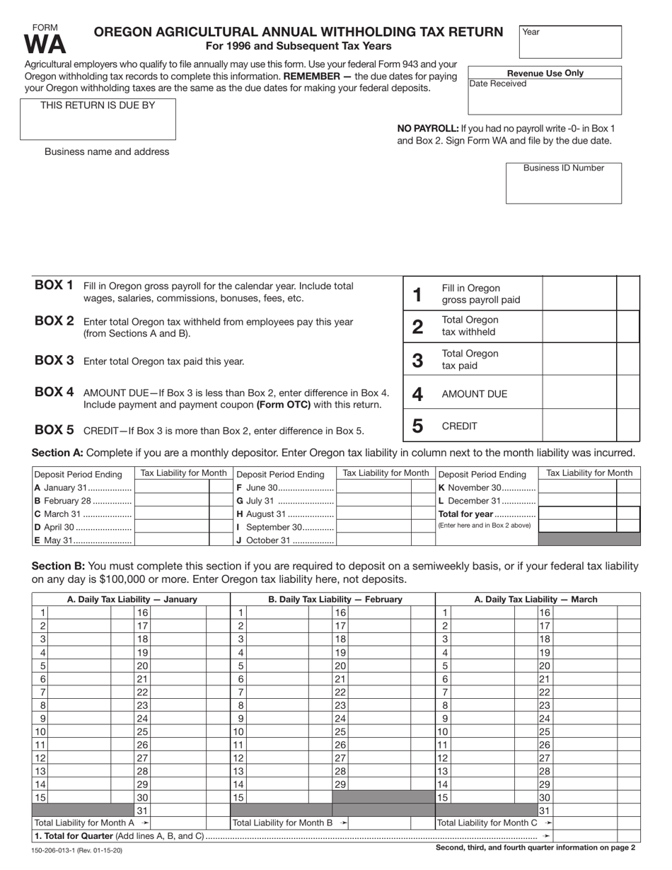 Form WA (150-206-013-1) Download Printable PDF or Fill Online Oregon ...