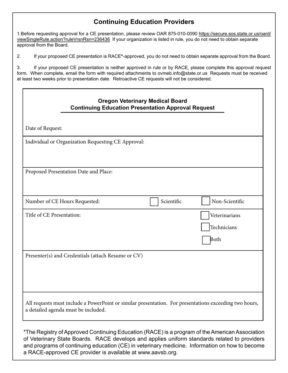 Oregon Continuing Education Presentation Approval Request - Fill Out ...