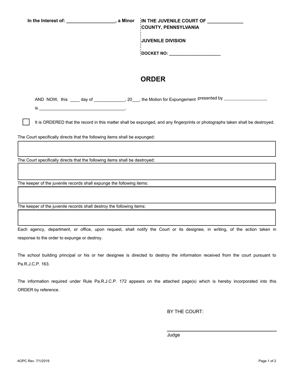 Pennsylvania Order for Expungement - Juvenile - Fill Out, Sign Online ...