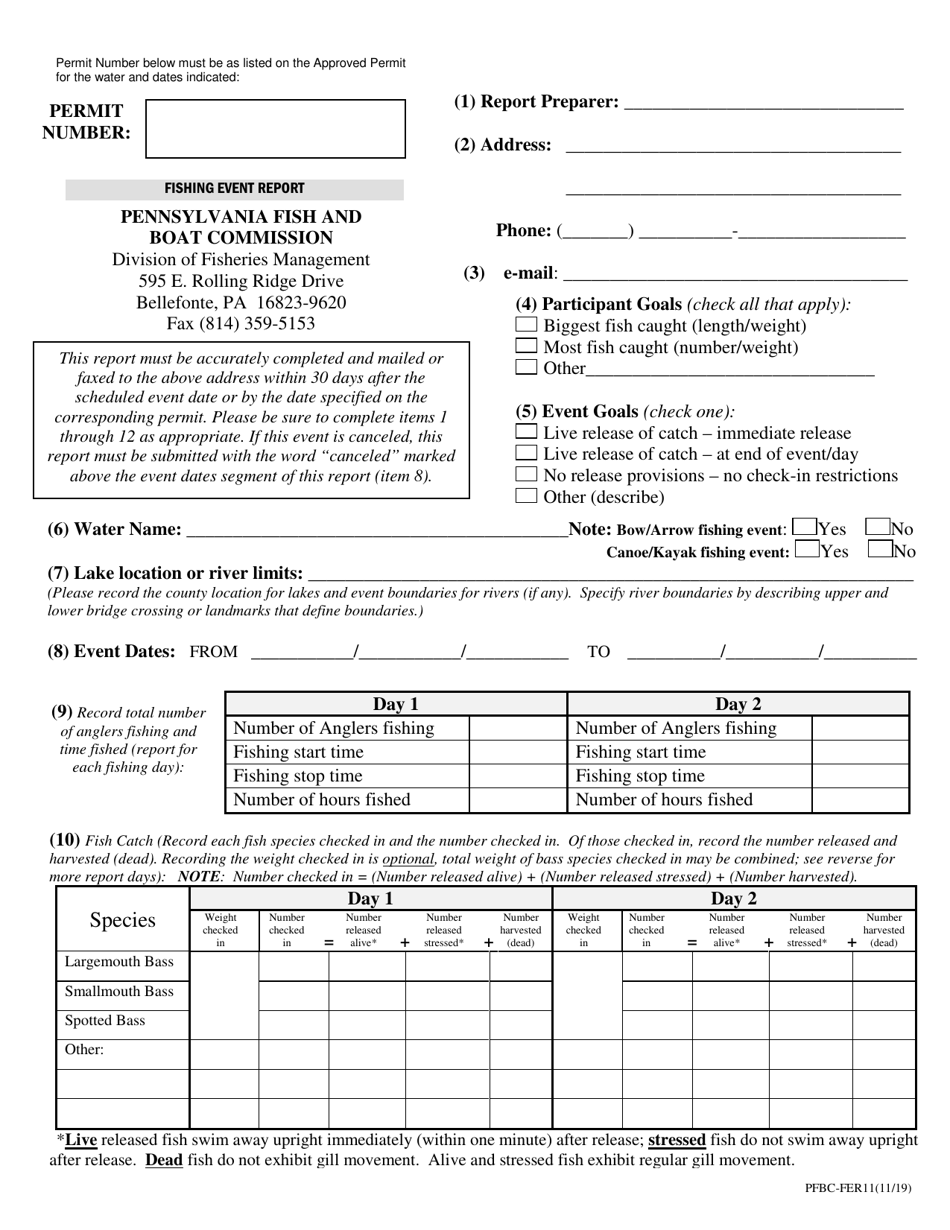 Form PFBC-FER11 - Fill Out, Sign Online and Download Printable PDF ...
