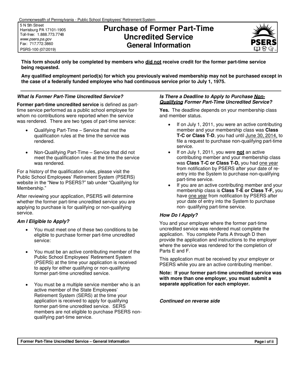 Form PSRS-100 - Fill Out, Sign Online and Download Printable PDF ...
