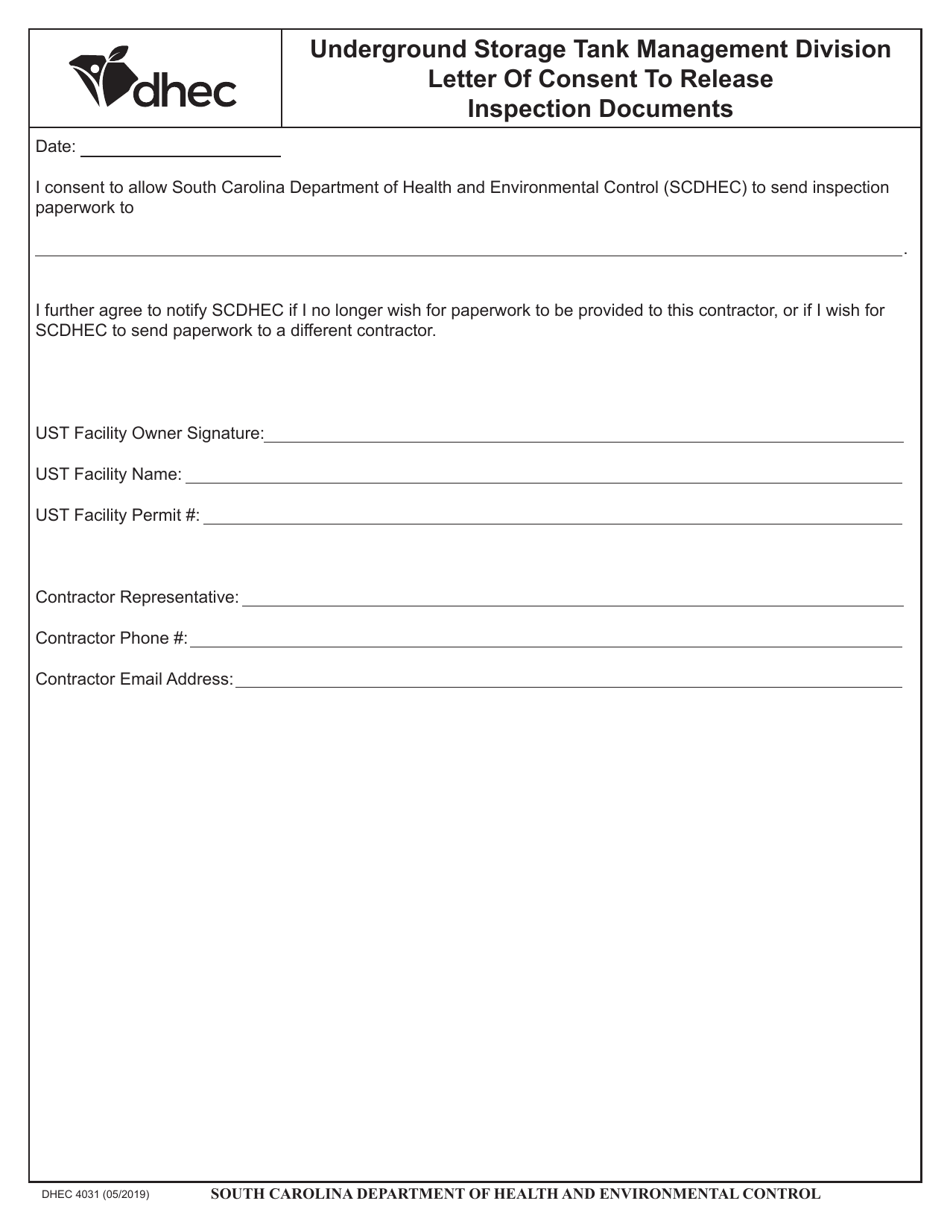 DHEC Form 4031 - Fill Out, Sign Online and Download Fillable PDF, South ...