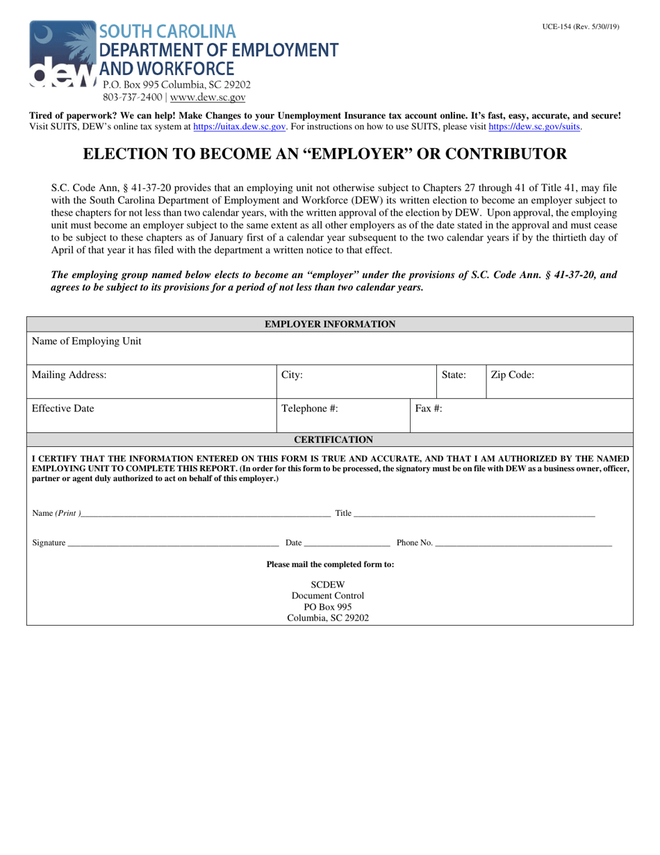 Form UCE-154 Download Printable PDF or Fill Online Election to Become ...