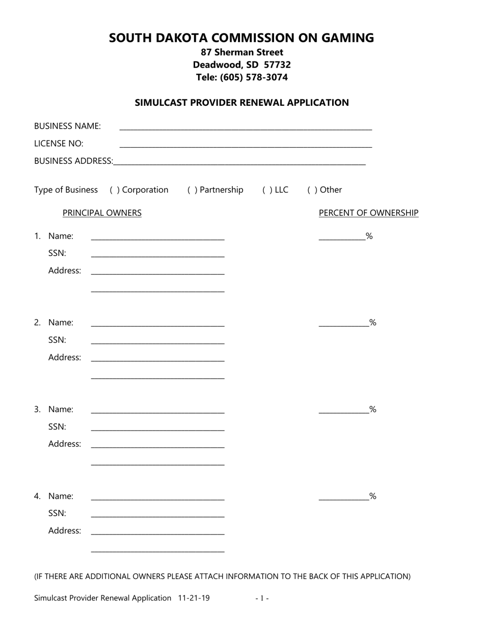 South Dakota Simulcast Provider Renewal Application - Fill Out, Sign ...