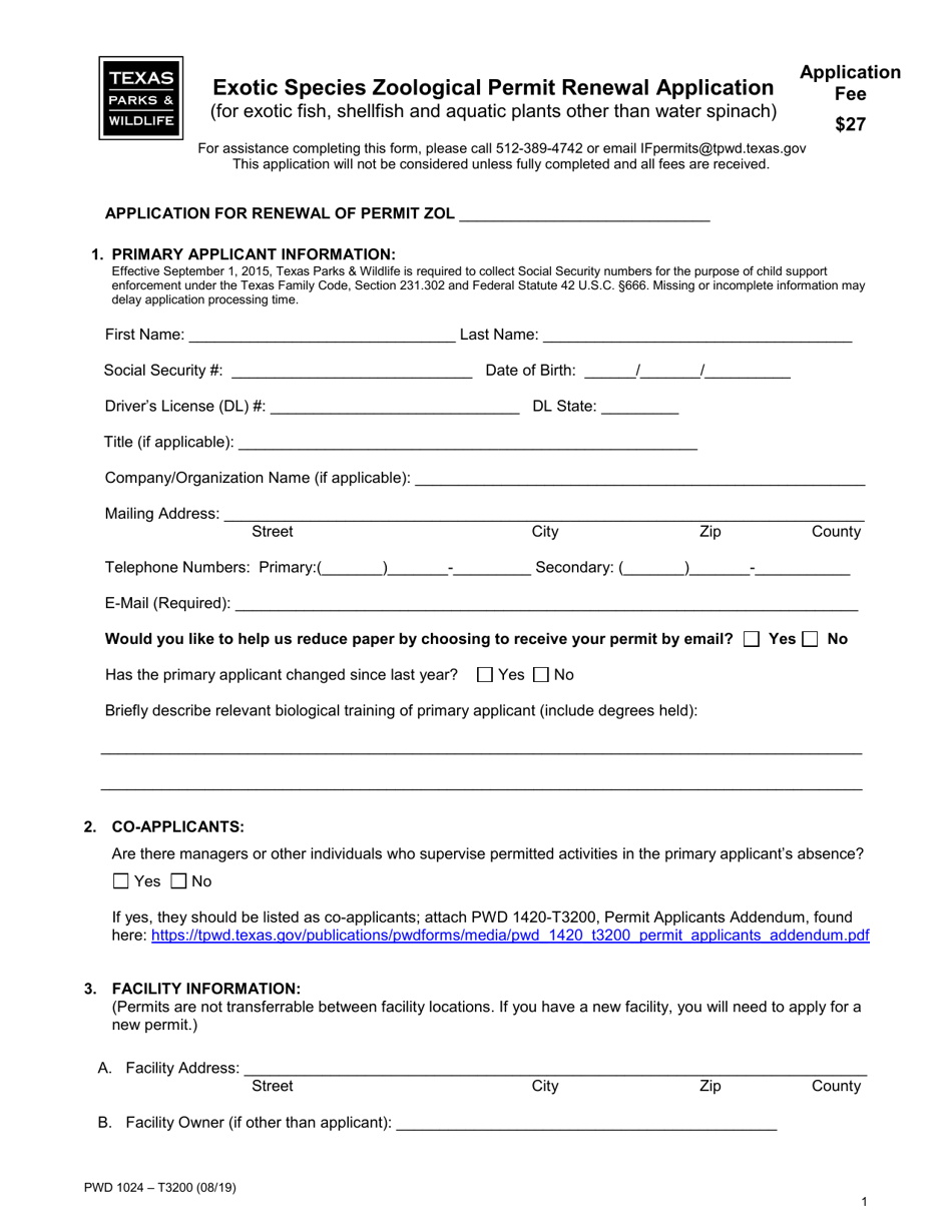 Form PWD1024 - Fill Out, Sign Online and Download Fillable PDF, Texas ...