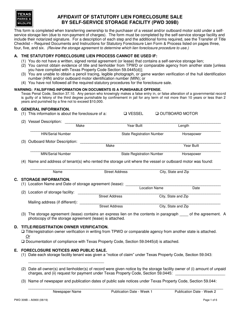 Form PWD309B - Fill Out, Sign Online and Download Printable PDF, Texas ...