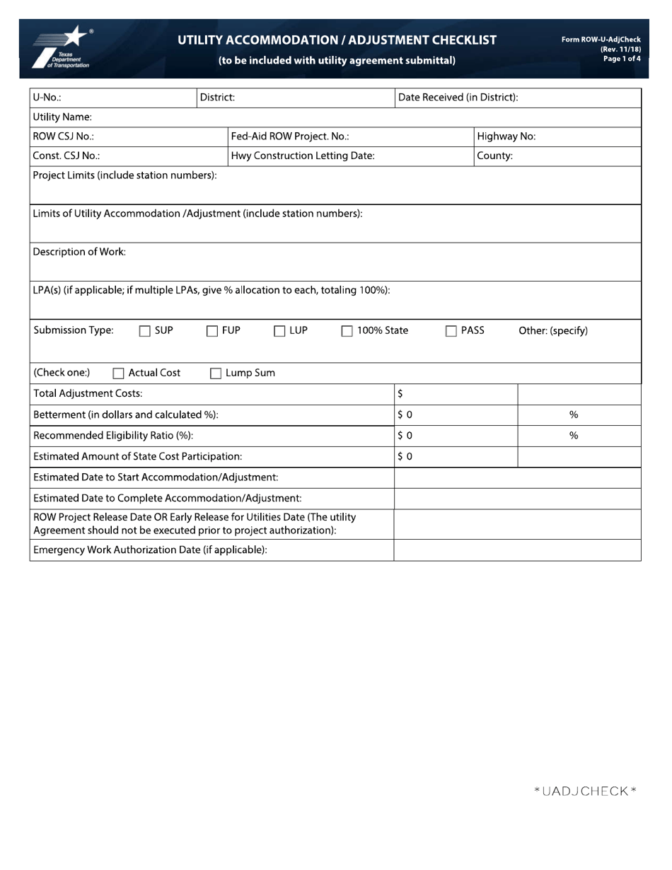 Form ROW-U-ADJCHECK - Fill Out, Sign Online and Download Fillable PDF ...