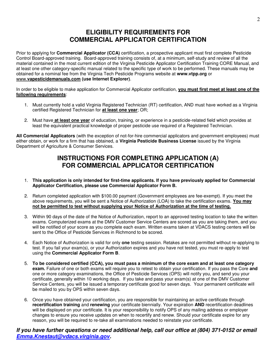 Virginia Commercial Pesticide Applicator Certification Application ... Virginia Commercial Pesticide Applicator Certification Application ...