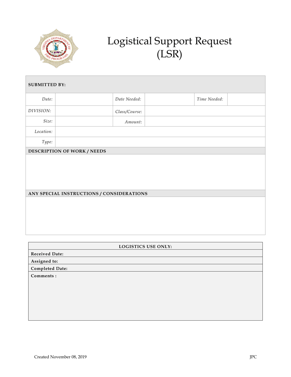 Virginia Logistical Support Request (Lsr) - Fill Out, Sign Online and ...