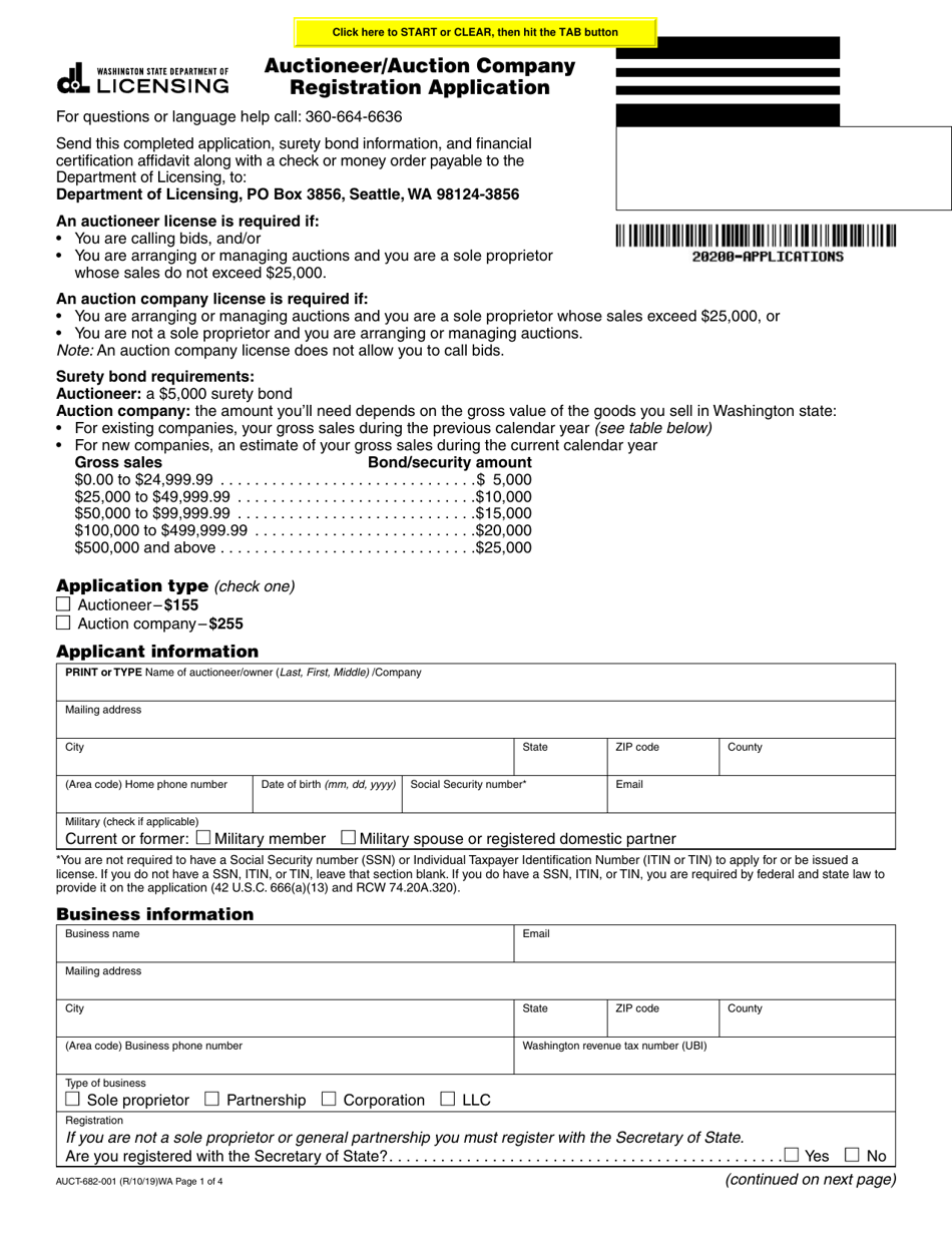 Form AUCT-682-001 - Fill Out, Sign Online and Download Fillable PDF ...