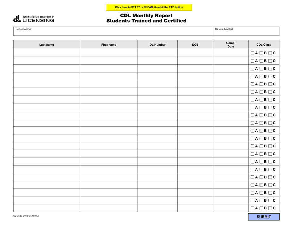 Form CDL-522-016 - Fill Out, Sign Online and Download Fillable PDF ...