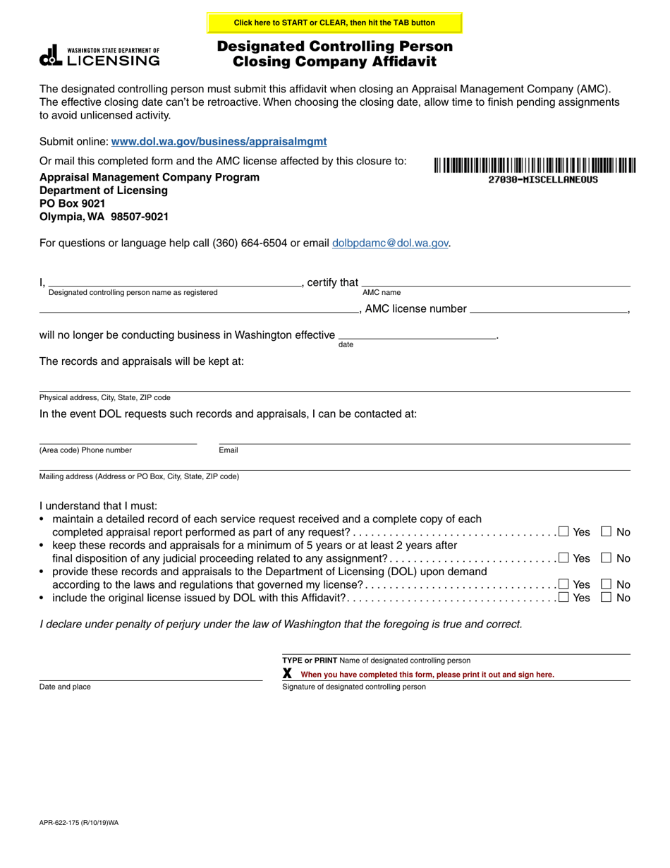 Form APR-622-175 Download Fillable PDF or Fill Online Designated ...