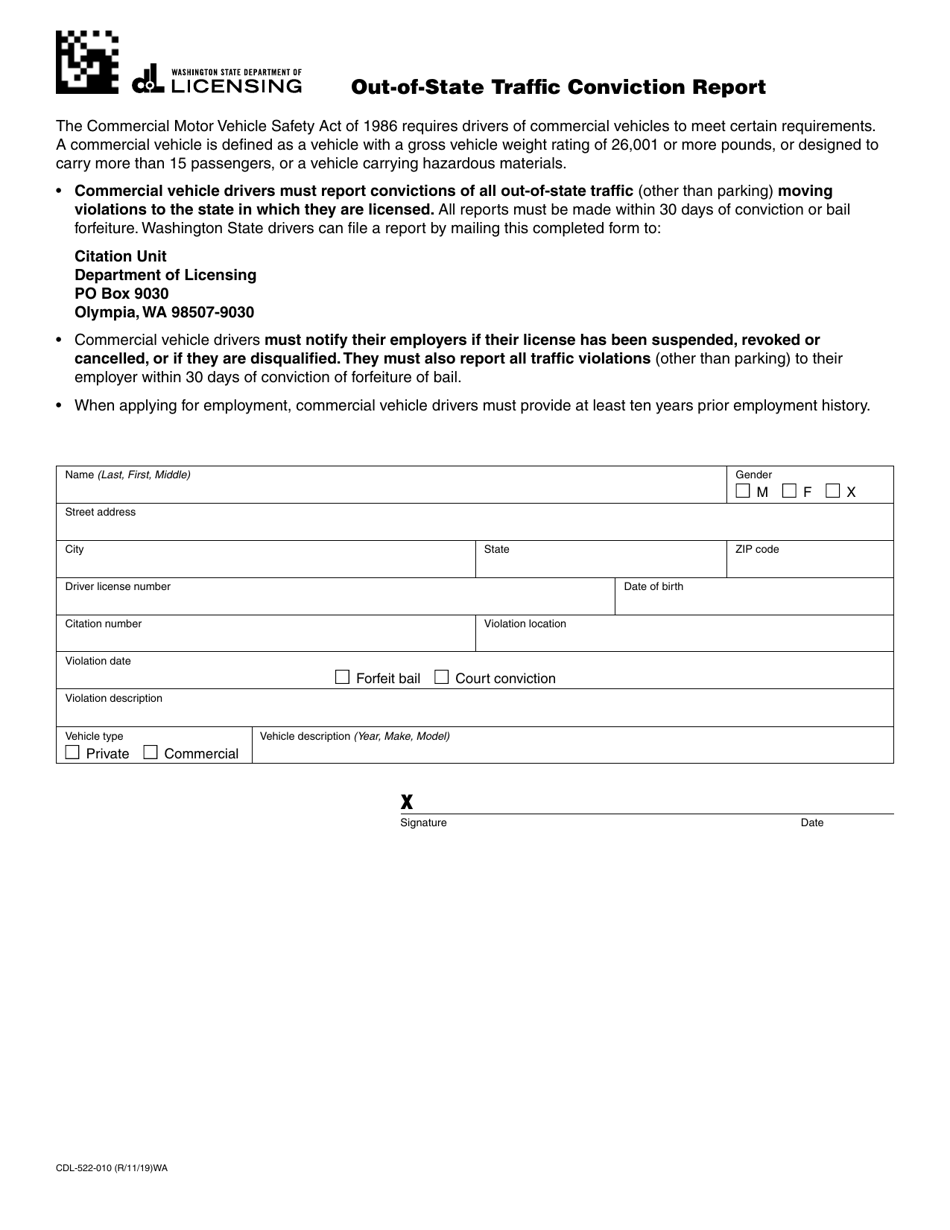 Form CDL-522-010 - Fill Out, Sign Online and Download Fillable PDF ...