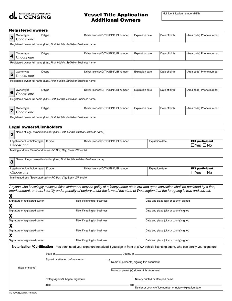 Form TD-420-289A - Fill Out, Sign Online and Download Fillable PDF ...