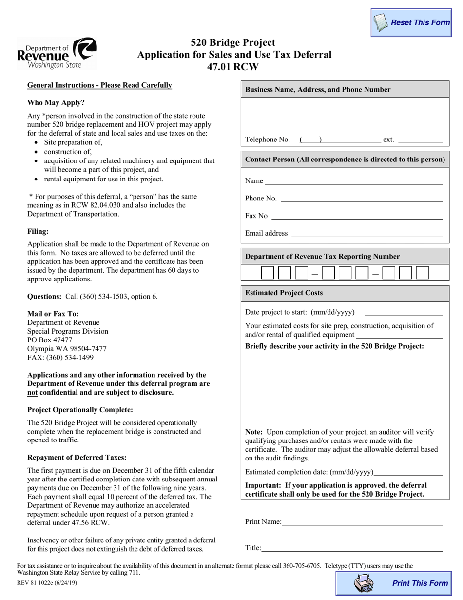 Form REV81 1022E Download Fillable PDF or Fill Online 520 Bridge ...