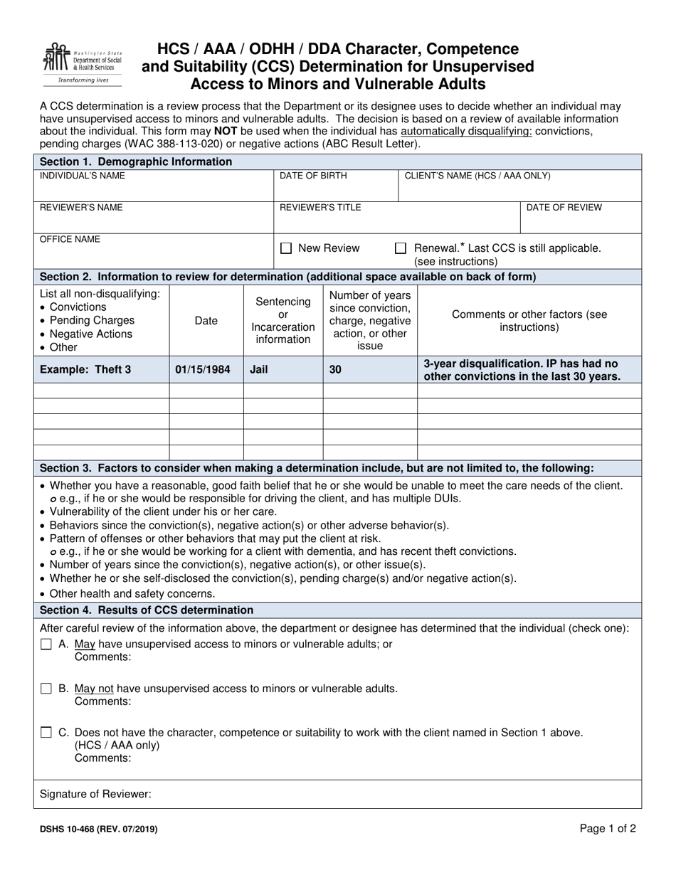 DSHS Form 10-468 - Fill Out, Sign Online and Download Printable PDF ...