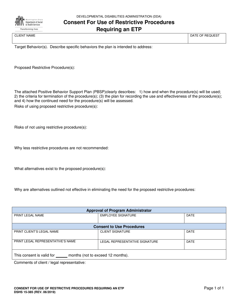 DSHS Form 15-385 - Fill Out, Sign Online and Download Printable PDF ...