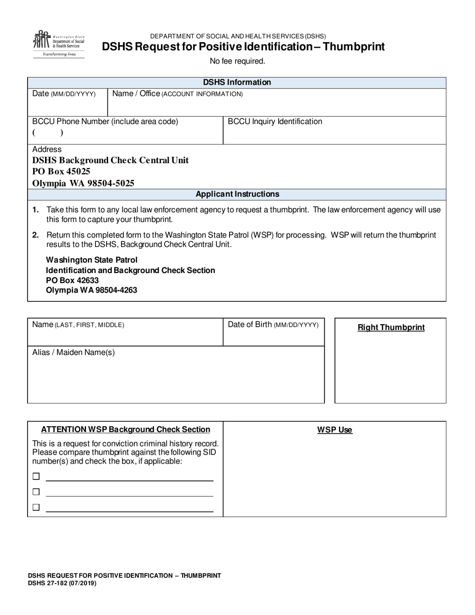 DSHS Form 27-182 - Fill Out, Sign Online and Download Printable PDF ...