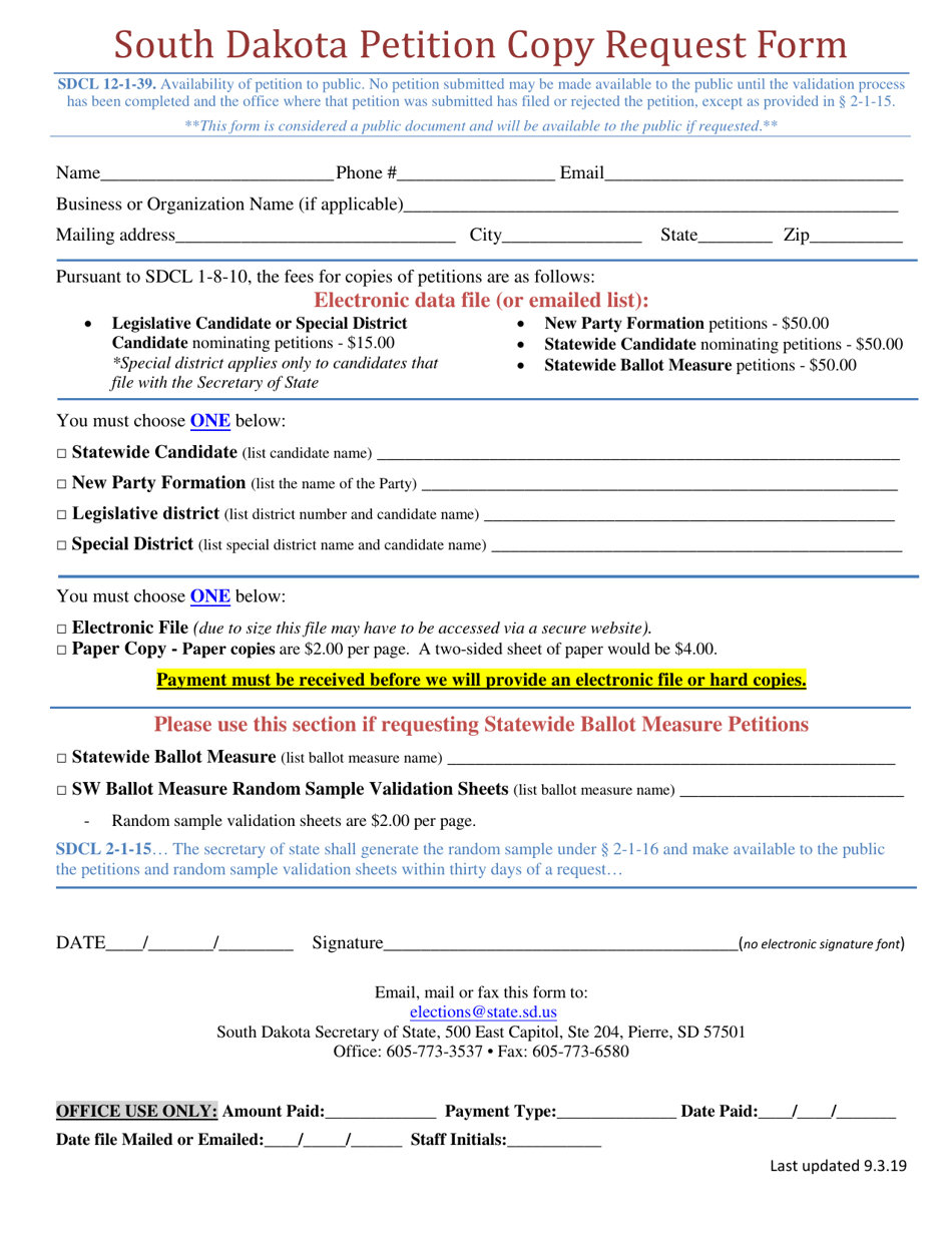 South Dakota South Dakota Petition Copy Request Form Download Printable ...