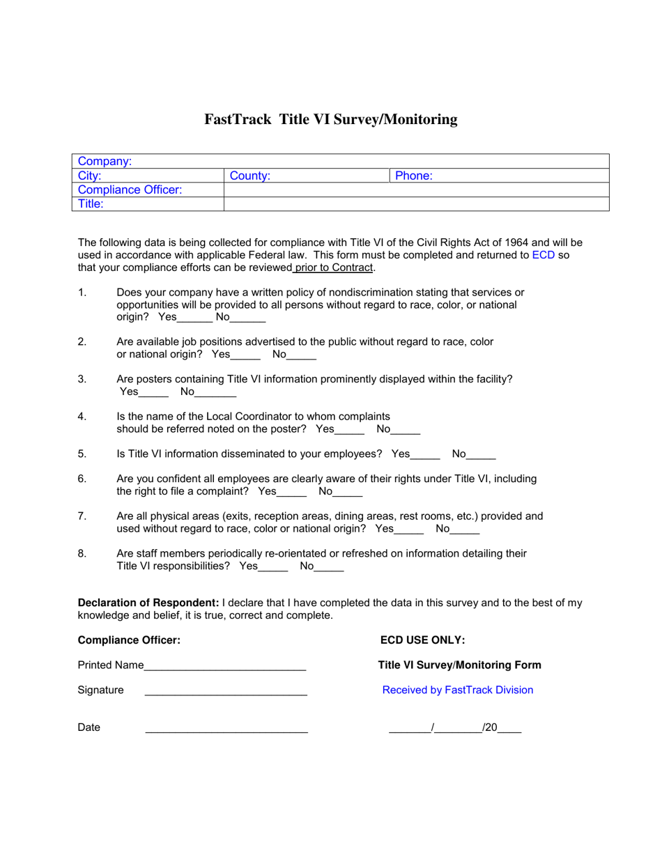 Tennessee Fasttrack Title VI Survey/Monitoring - Fill Out, Sign Online ...