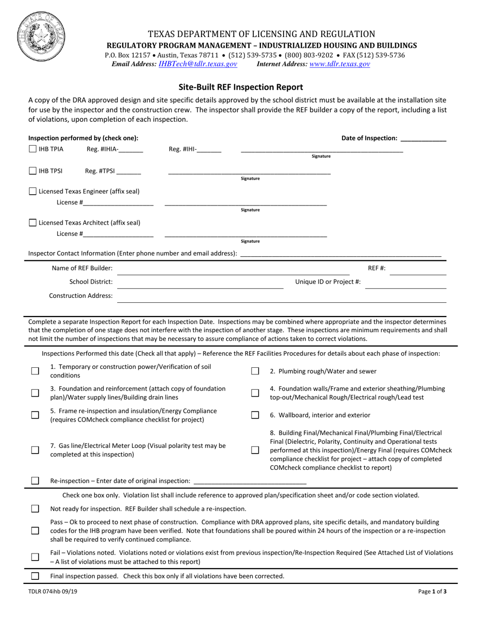 TDLR Form 074IHB - Fill Out, Sign Online and Download Printable PDF ...