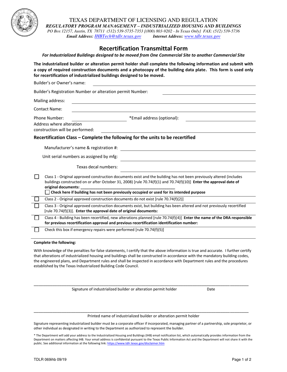TDLR Form 069IHB - Fill Out, Sign Online and Download Printable PDF ...